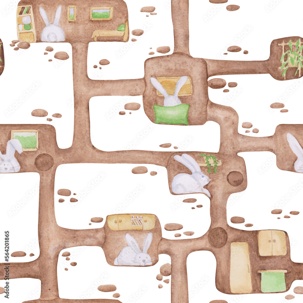 Rabbit hole map. Watercolor underground tunnels of rabbit home as a ...