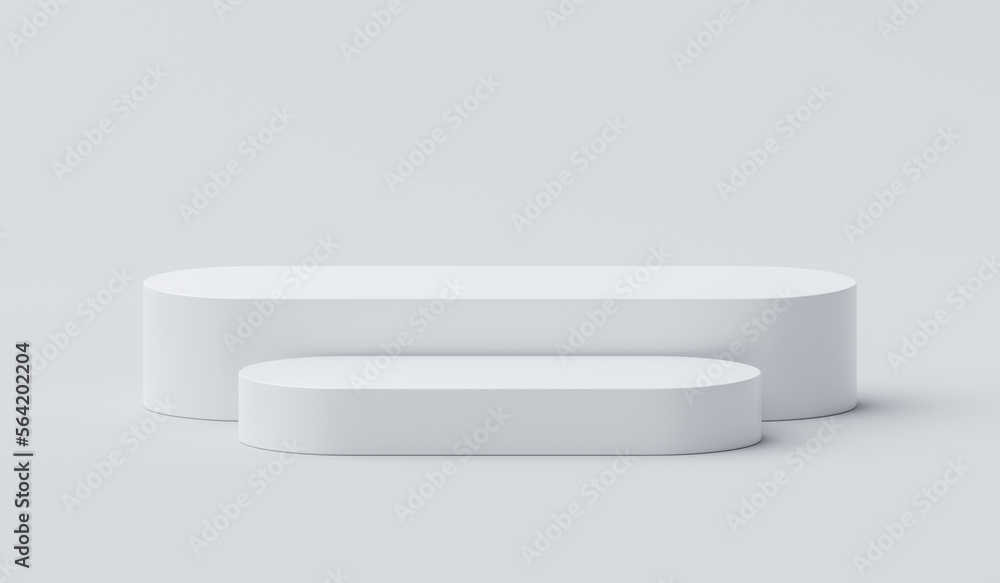 Modern white long space podium isolated on 3d background with minimal ...