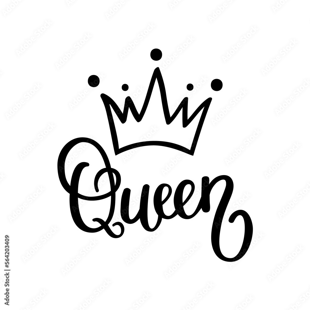 Word queen with doodle crown. Hand-written modern calligraphy Stock ...