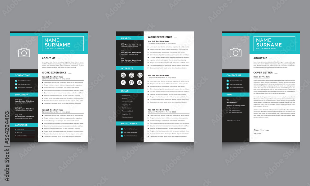 Professional Resume CV Template Layout and Cover Letter with Light ...
