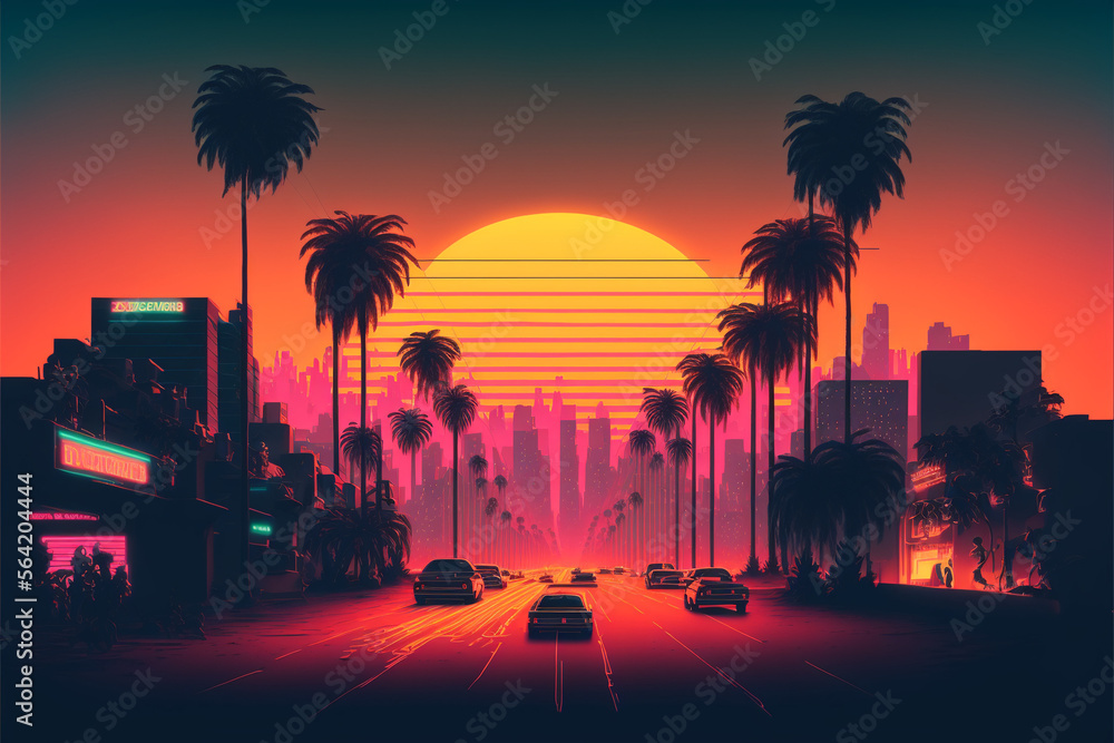 80s retro future, Retro futuristic background 1980s style, Road to the ...