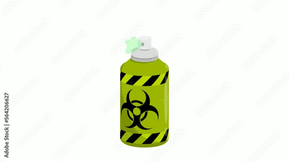 Animated aerosol spray bottle releases cloud of bio hazardous gas ...