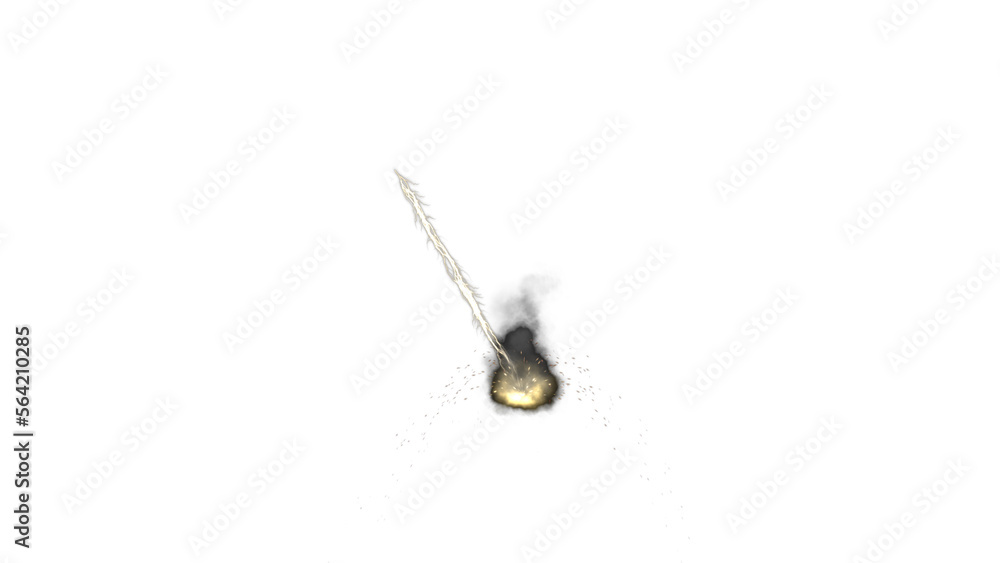 Electric lightning strikes down and causes explosion, isolated element ...