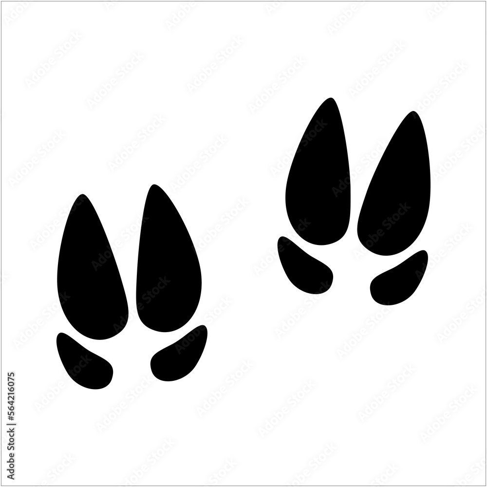 Pig paw print. A pair of pig paws. Black and white isolated in ...