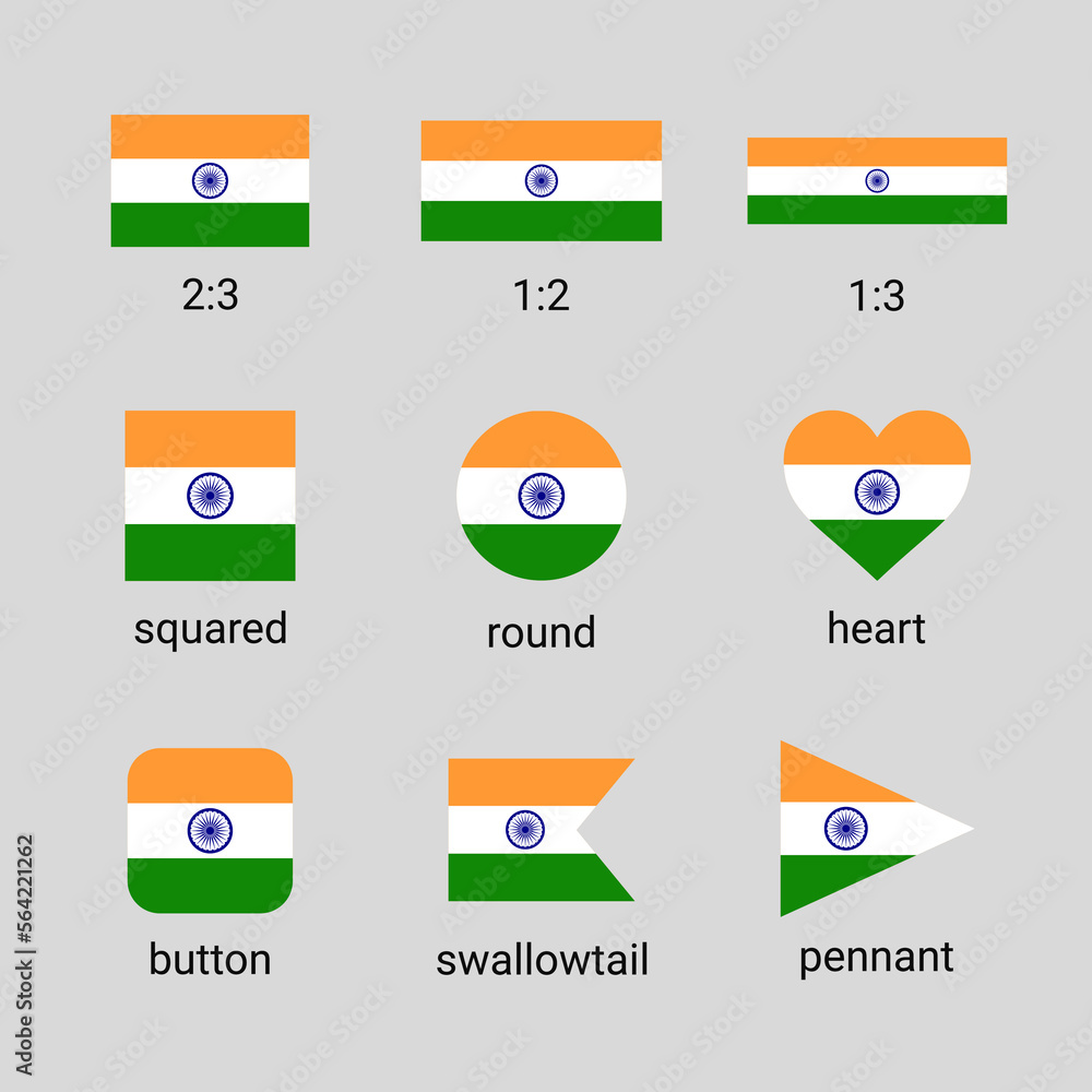 Vector collection of Indian flags in different shapes and ratio. India ...