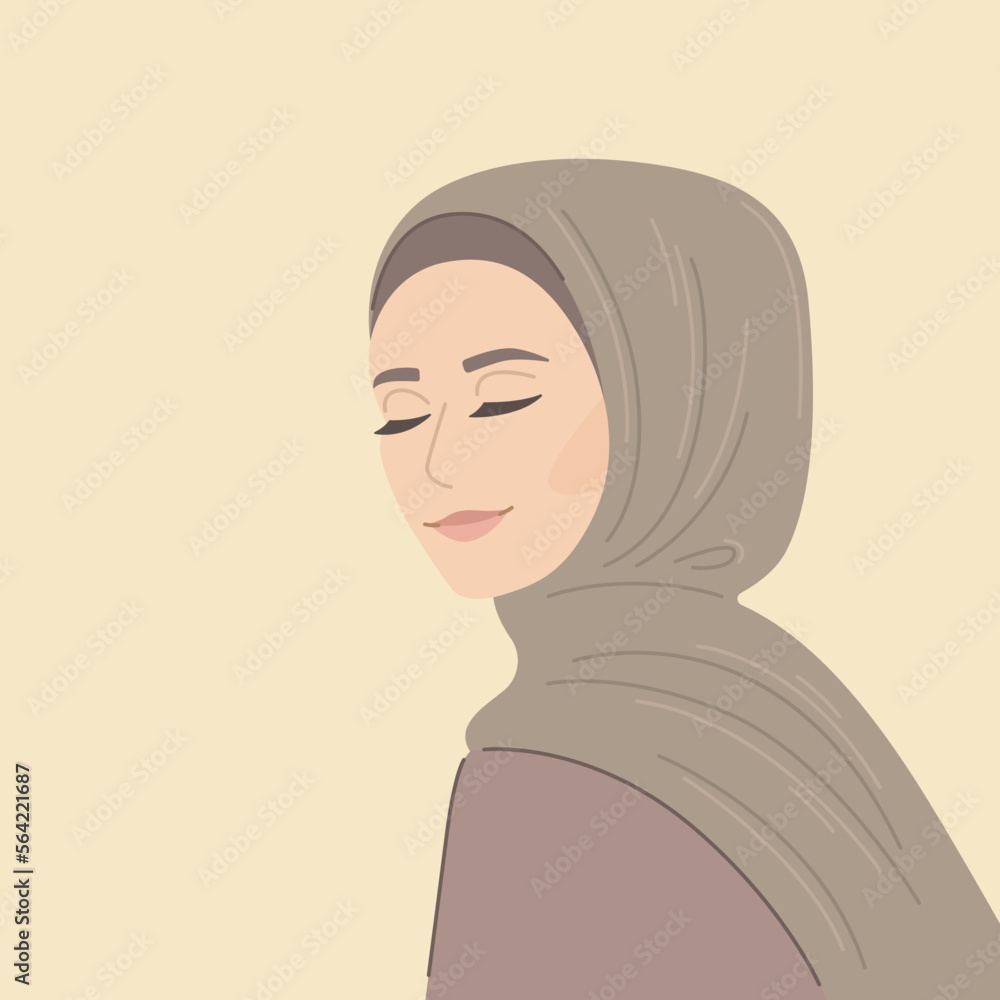 Beautiful woman in hijab, flat vector illustration Stock Vector | Adobe ...