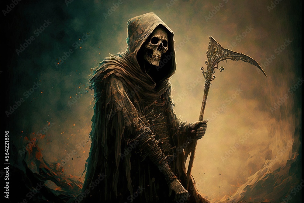 Death, the grim reaper, hooded skull generated with ai Stock ...