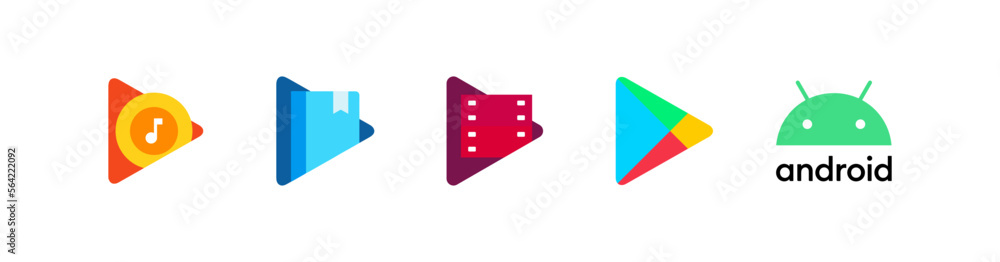 Popular social network logo. Google, Library, Play music, notes, maps ...