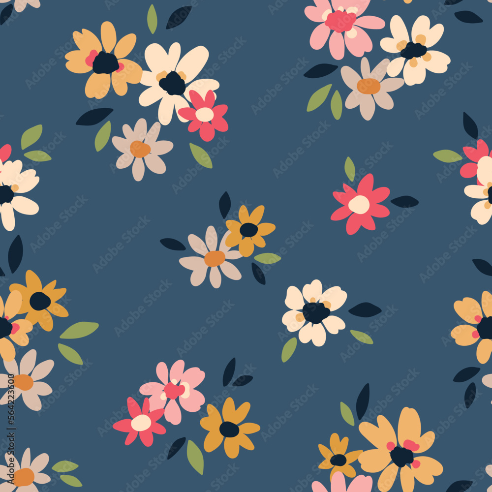 Seamless floral pattern, cute flower print with tiny flowers on a blue ...