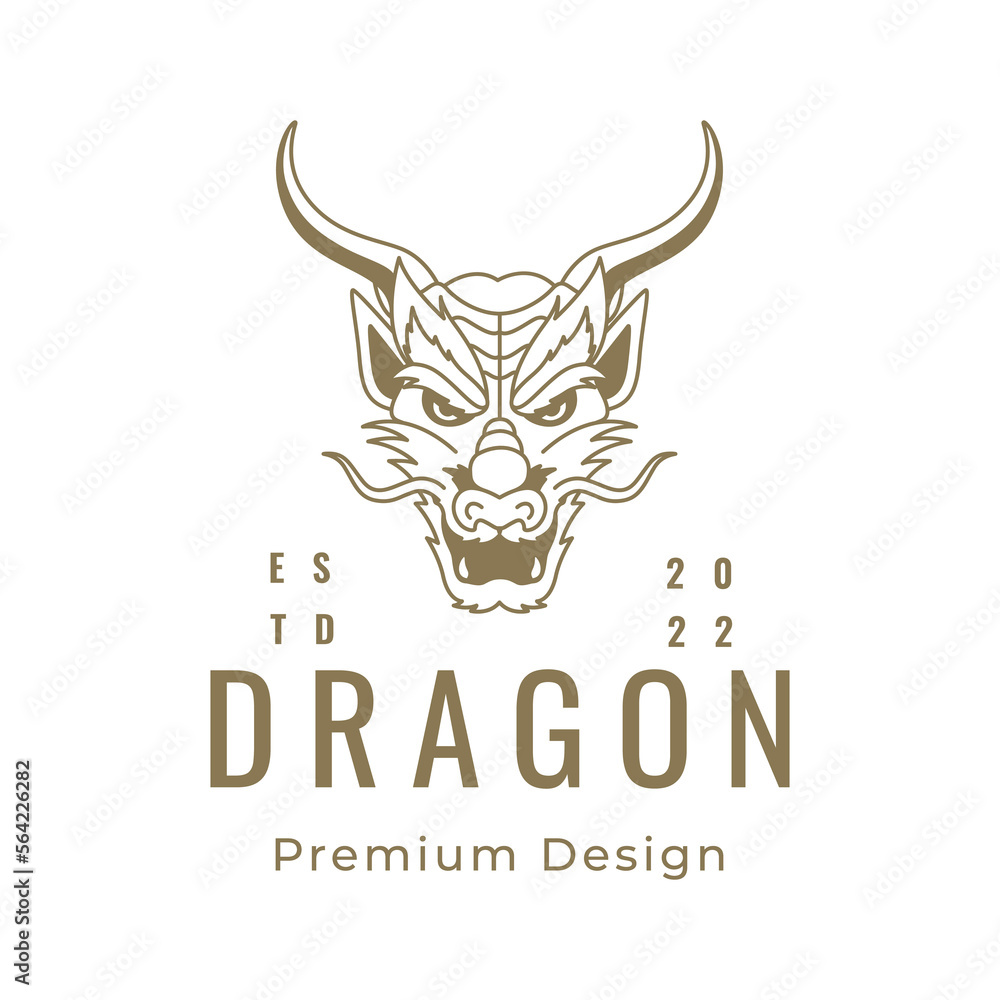 dragon face drawing mascot mythology historic logo line design vector ...