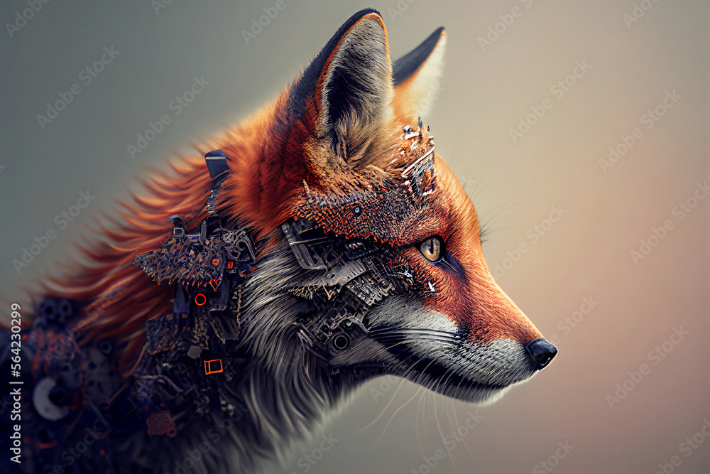 Artificial intelligence, a futuristic cyber fox with a neural network ...