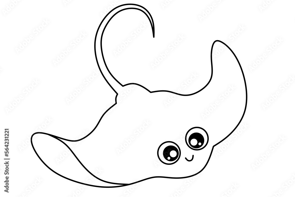 cartoon stingray outline picture for coloring book Stock Vector | Adobe ...