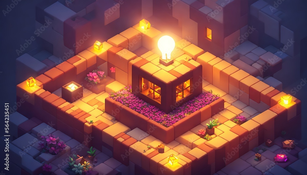 isometric game art of a level with treasure and lights - created with ...