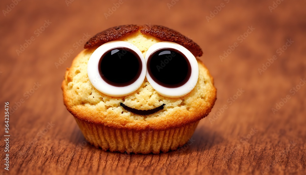 illustration of a cute muffin character with a happy face and big eyes ...