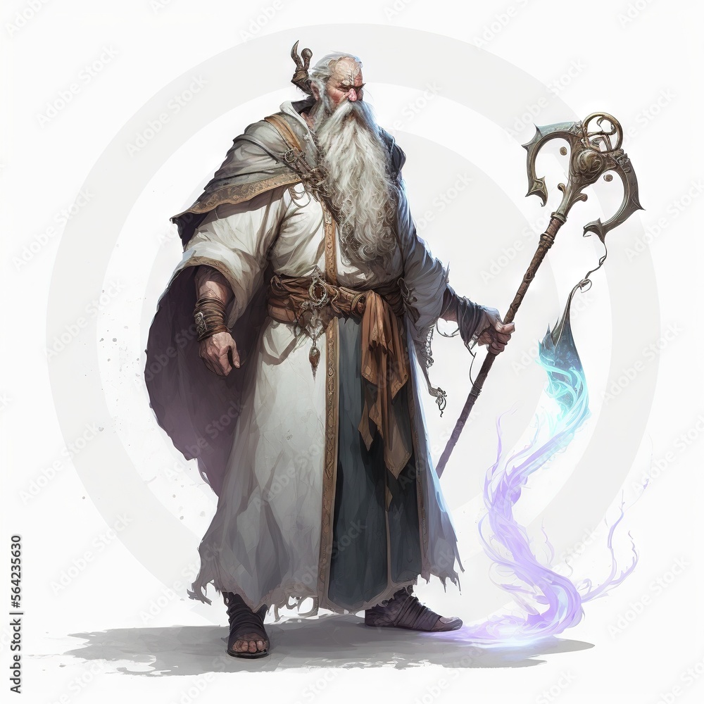 Fantasy RPG Holy Mage drawing, white background, created with ...