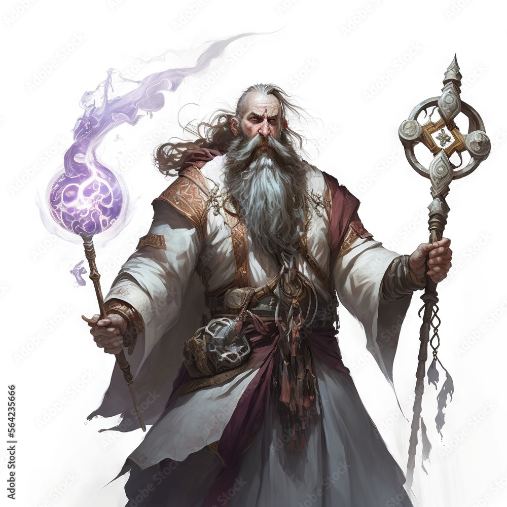 Fantasy RPG Holy Mage drawing, white background, created with ...