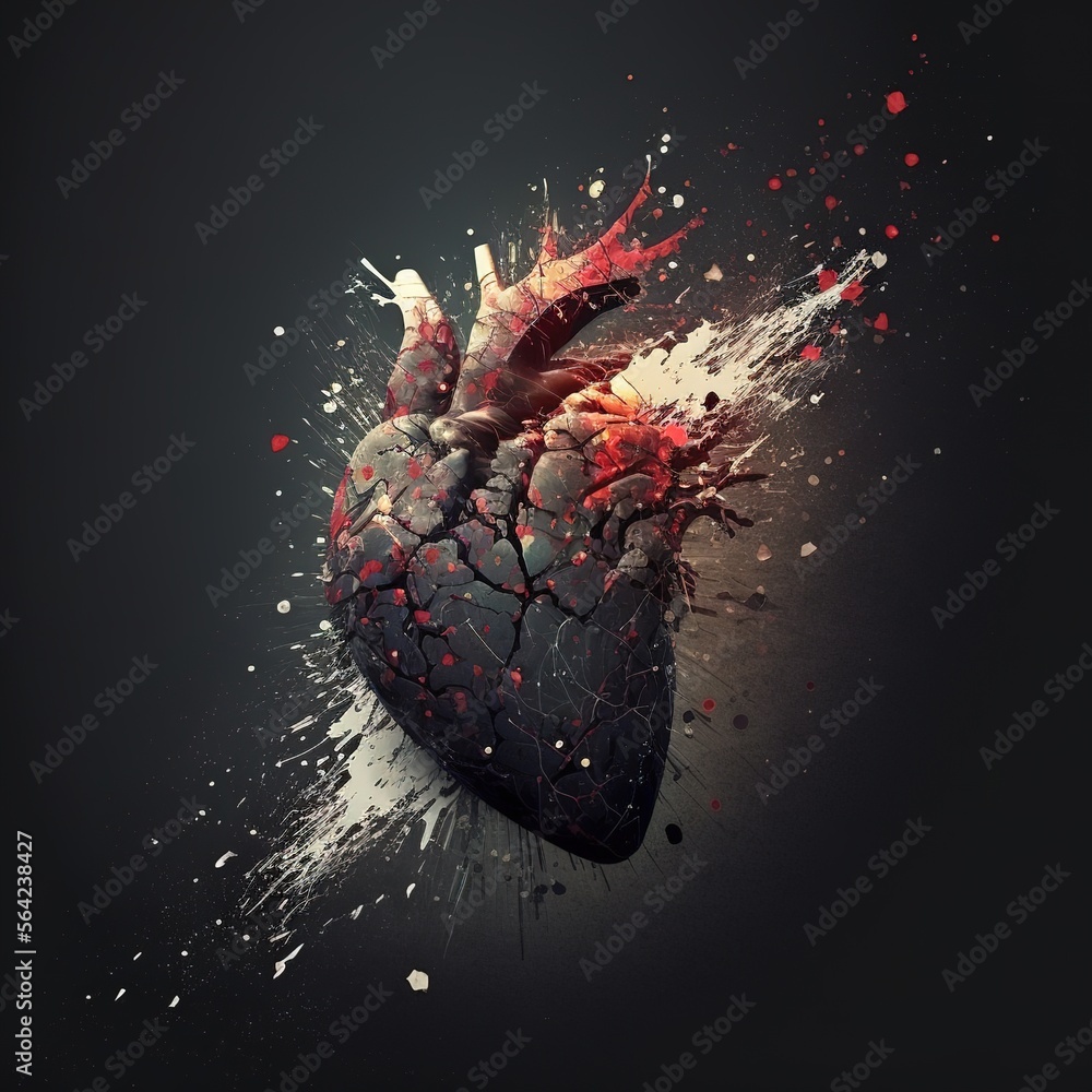 Human broken heart Illustration in glowing design 3d effect with ...
