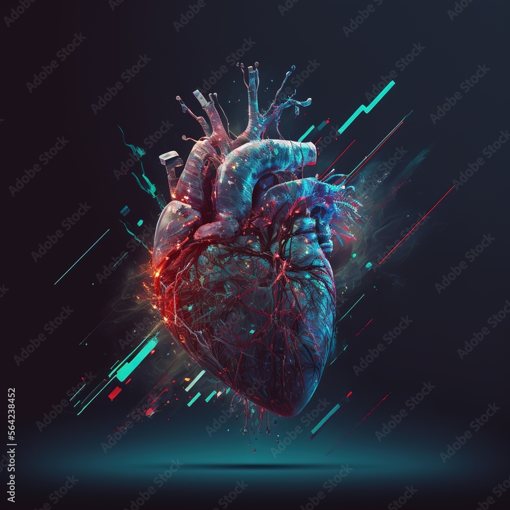 Human broken heart Illustration in glowing design 3d effect with ...