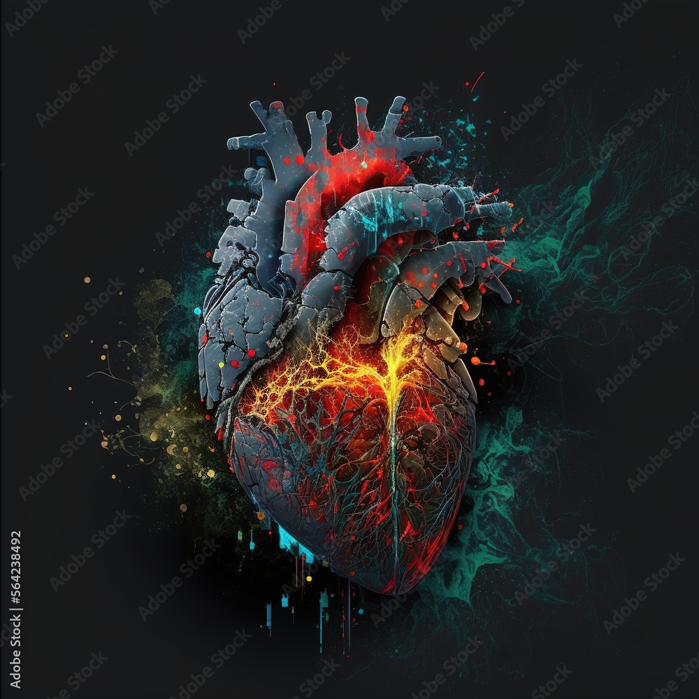 Human broken heart Illustration in glowing design 3d effect with ...