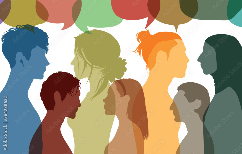 Multiethnic and multicultural people talking and dialoguing in a crowd ...