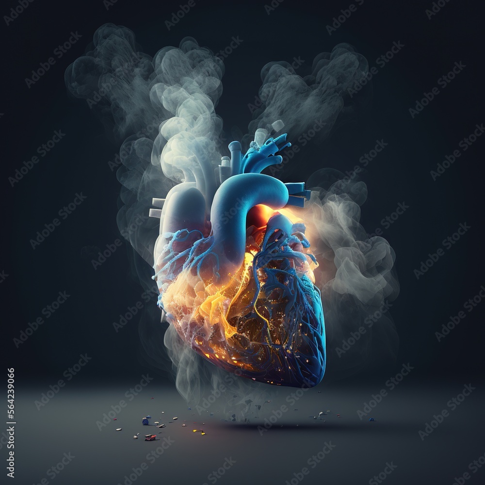 Human heart Illustration smoke broken heart design 3d effect with an ...