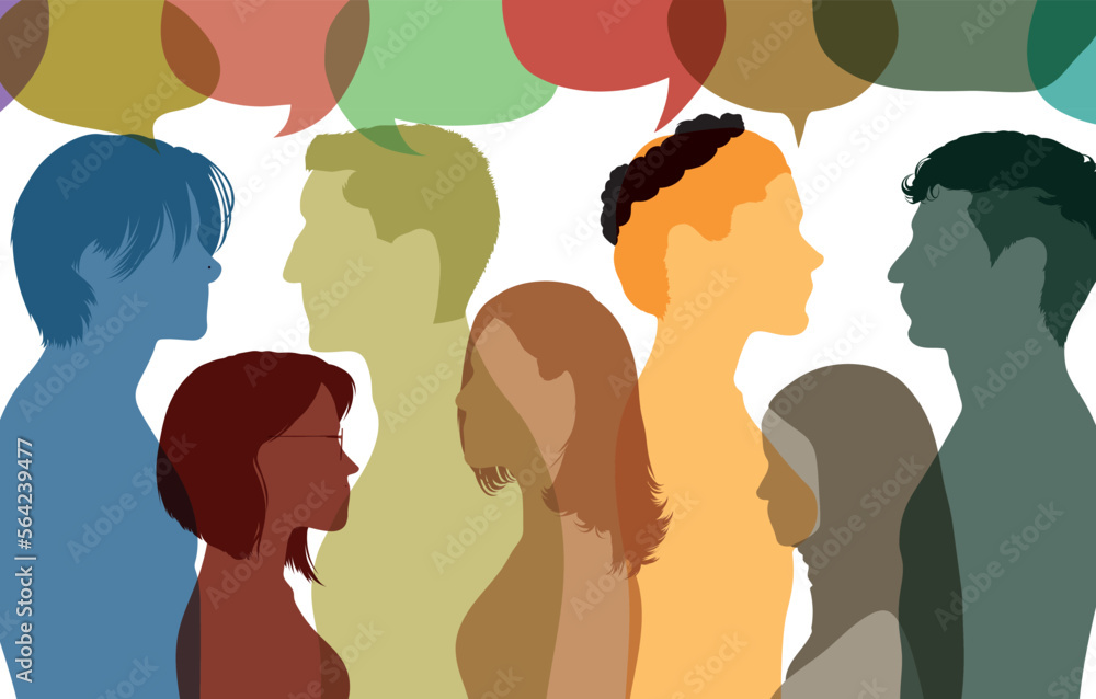 Speech bubbles. Share ideas and communicate among multiethnic and ...