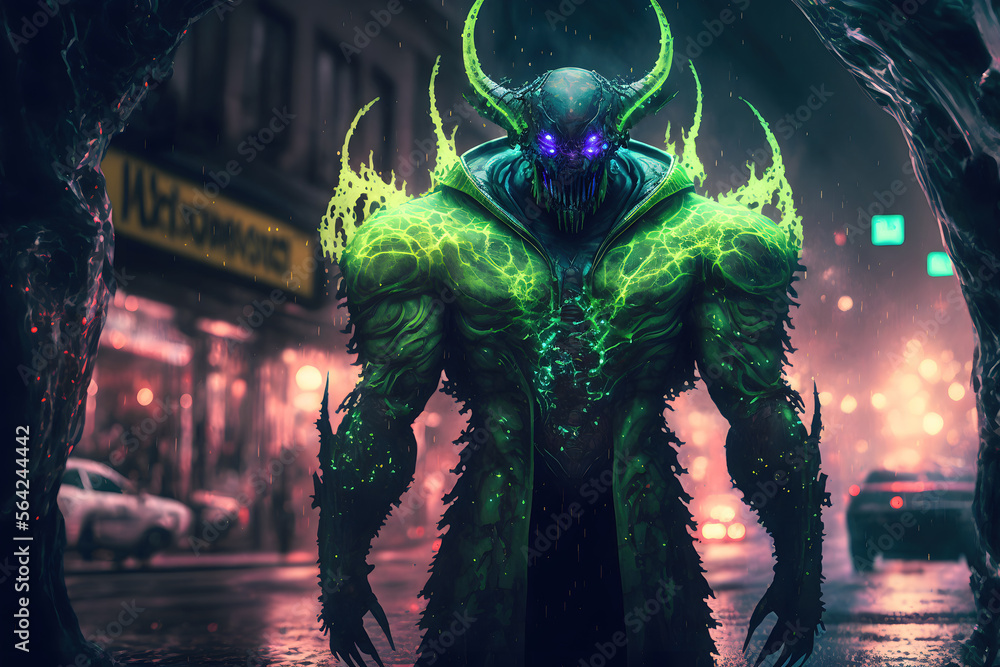 Tech demon made of slime with a giant armor made of ectoplasm on the ...