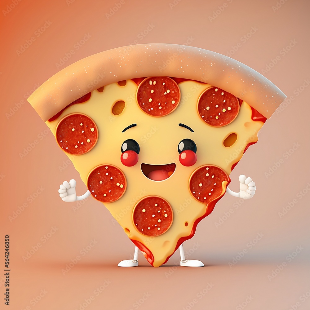 Cute 3D Pizza Slice Cartoon Character Stock Illustration | Adobe Stock