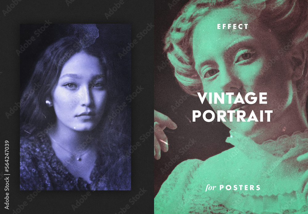 Vintage Portrait Poster Effect Mockup Stock Template | Adobe Stock