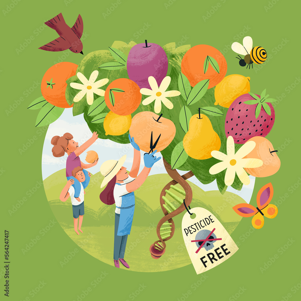 genetic engineering food pesticide free biogenetics illustration Stock ...