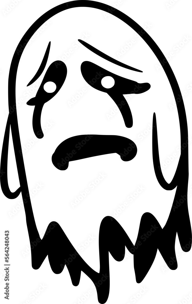 Vector drawing of a sad ghost. Tears are streaming from it eyes, there ...
