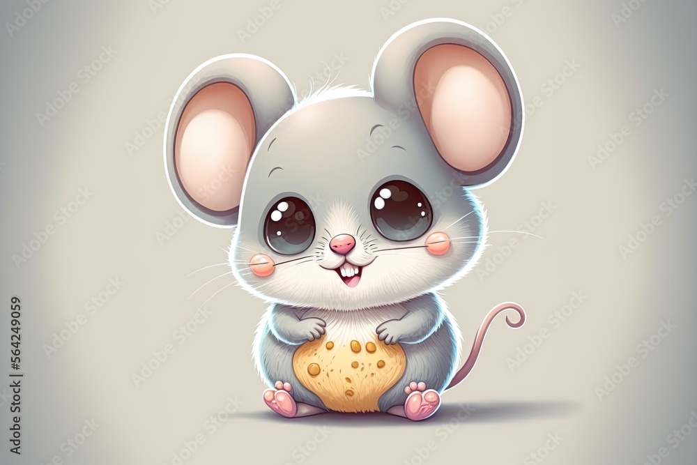 cute little mouse with big eyes smiling sweet, character design, ai art ...