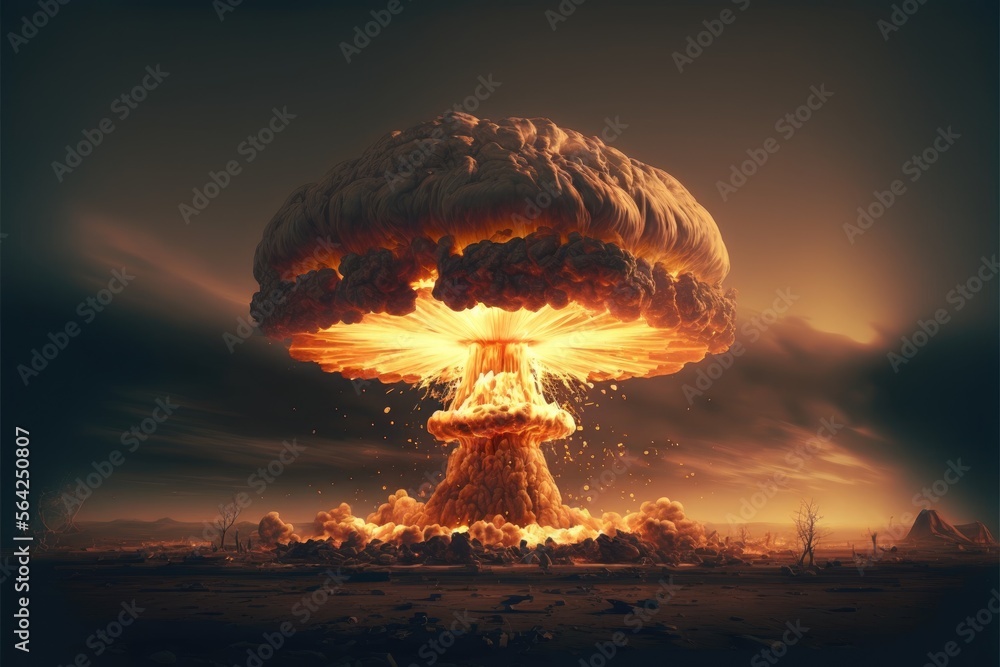 mushroom cloud after nuclear explosion in the night sky, generative ai ...