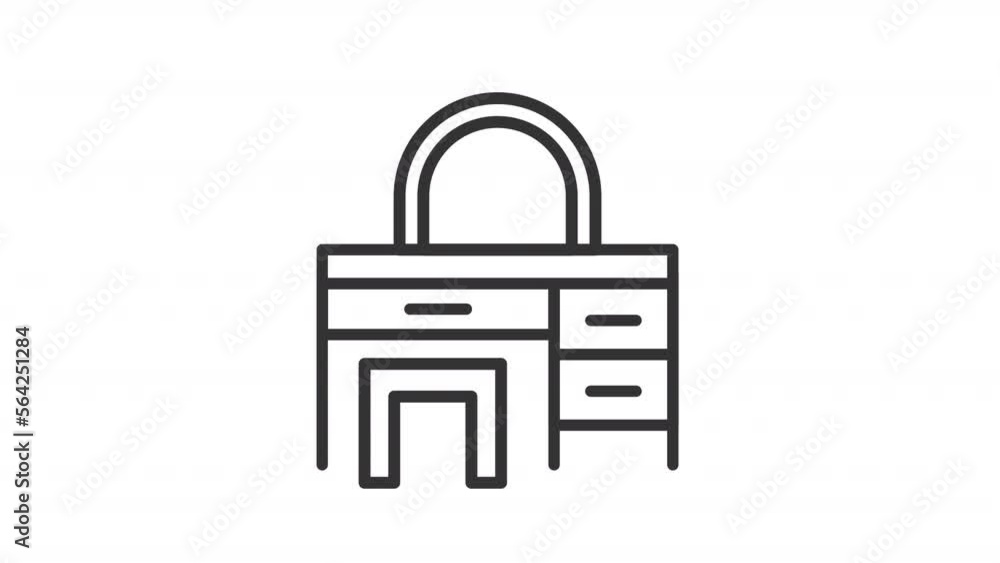 Animated vanity linear icon. Dressing table for women. Bedroom ...