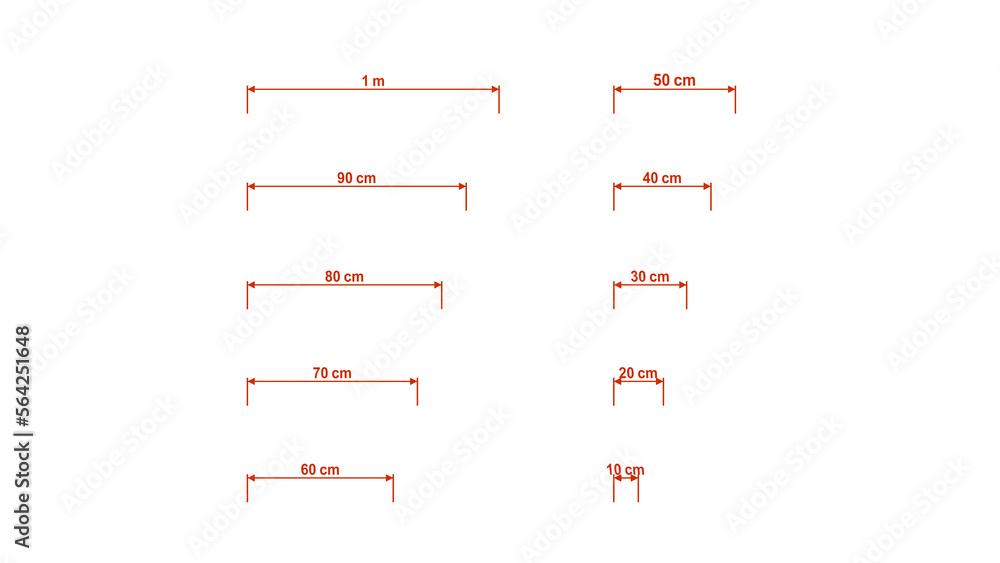 red dimensions from 100 cm to 10 cm isolated on white, PNG transparent ...