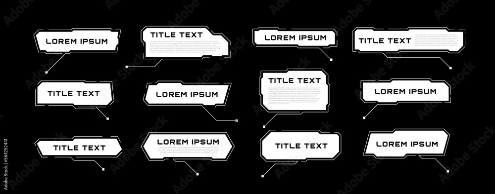 Futuristic Callouts titles box design. Vector Hud elements on black ...