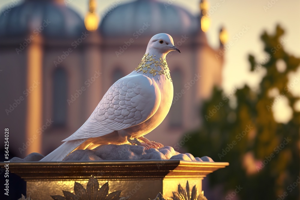 Friedenstaube auf Podest, Weiße Taube als Symbol für den Frieden im ...