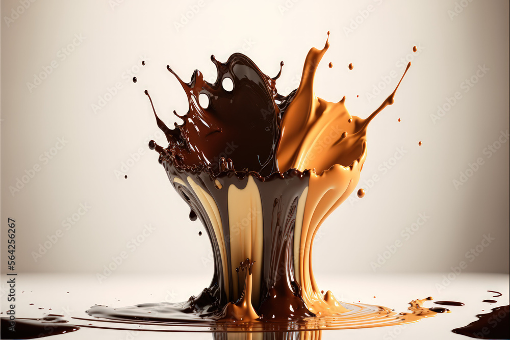 Chocolates dropping into liquid chocolate mixing with white chocolate ...