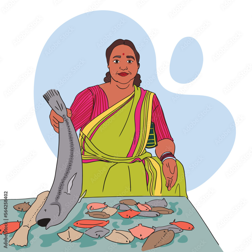 Indian women selling fish in fish market, women empowerment Stock ...