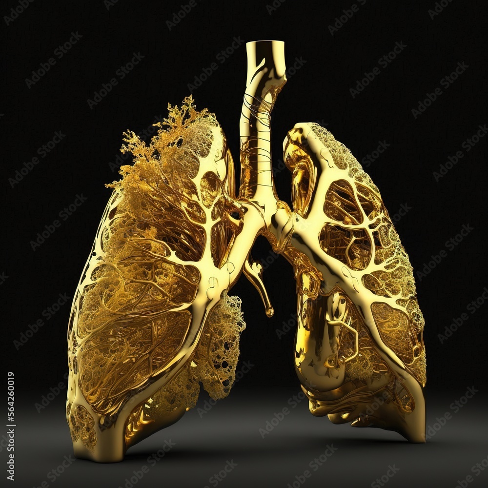 Human Lung Illustrations design 3d smoked iron metal gold wooden with ...