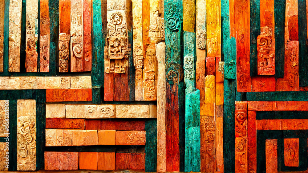 Mayan style wood Artistic colors illustration art Generative AI Content ...