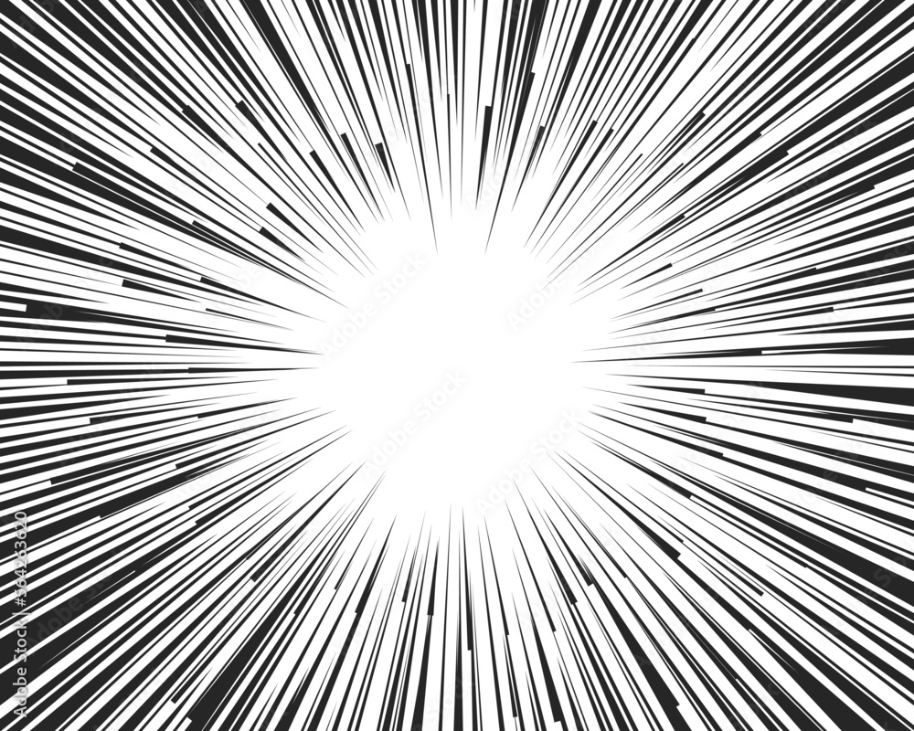 Black radial comic book style action line isolated on transparent ...