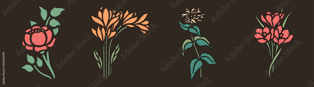 Collection of various roses. Side view. Hand drawn modern Vector set ...