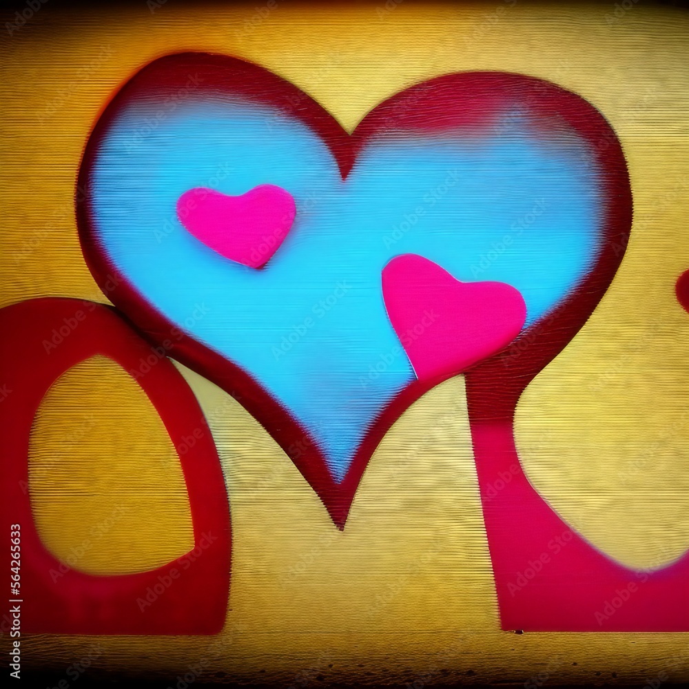 Coeur stylisé aux contours grenat et fond bleu ciel, contenant deux ...