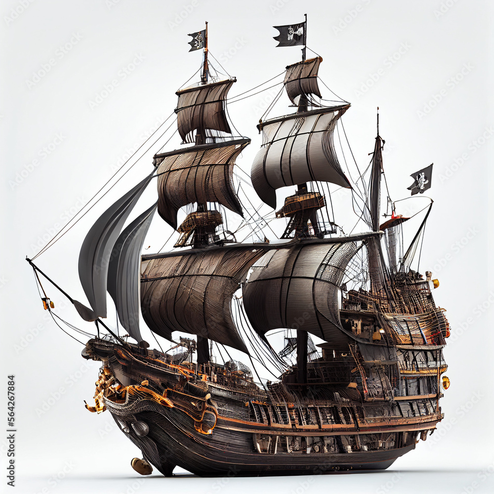 pirate ship On a white background, simple for decorating projects ...