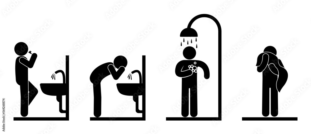 icon man washes, set of human silhouettes in the bathroom, stick figure ...