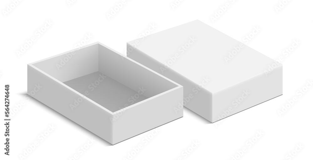 Open and closed empty white cardboard package box. Realistic box mockup ...