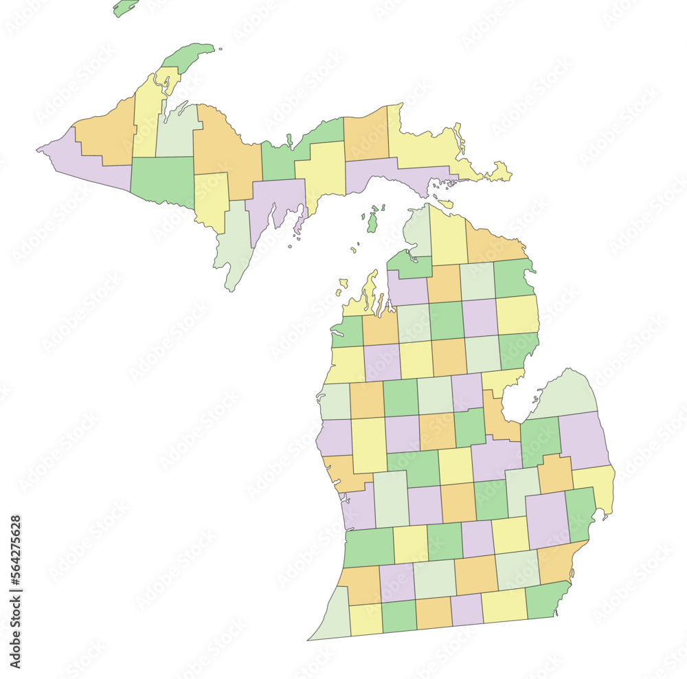 Michigan - Highly detailed editable political map with labeling. Stock ...