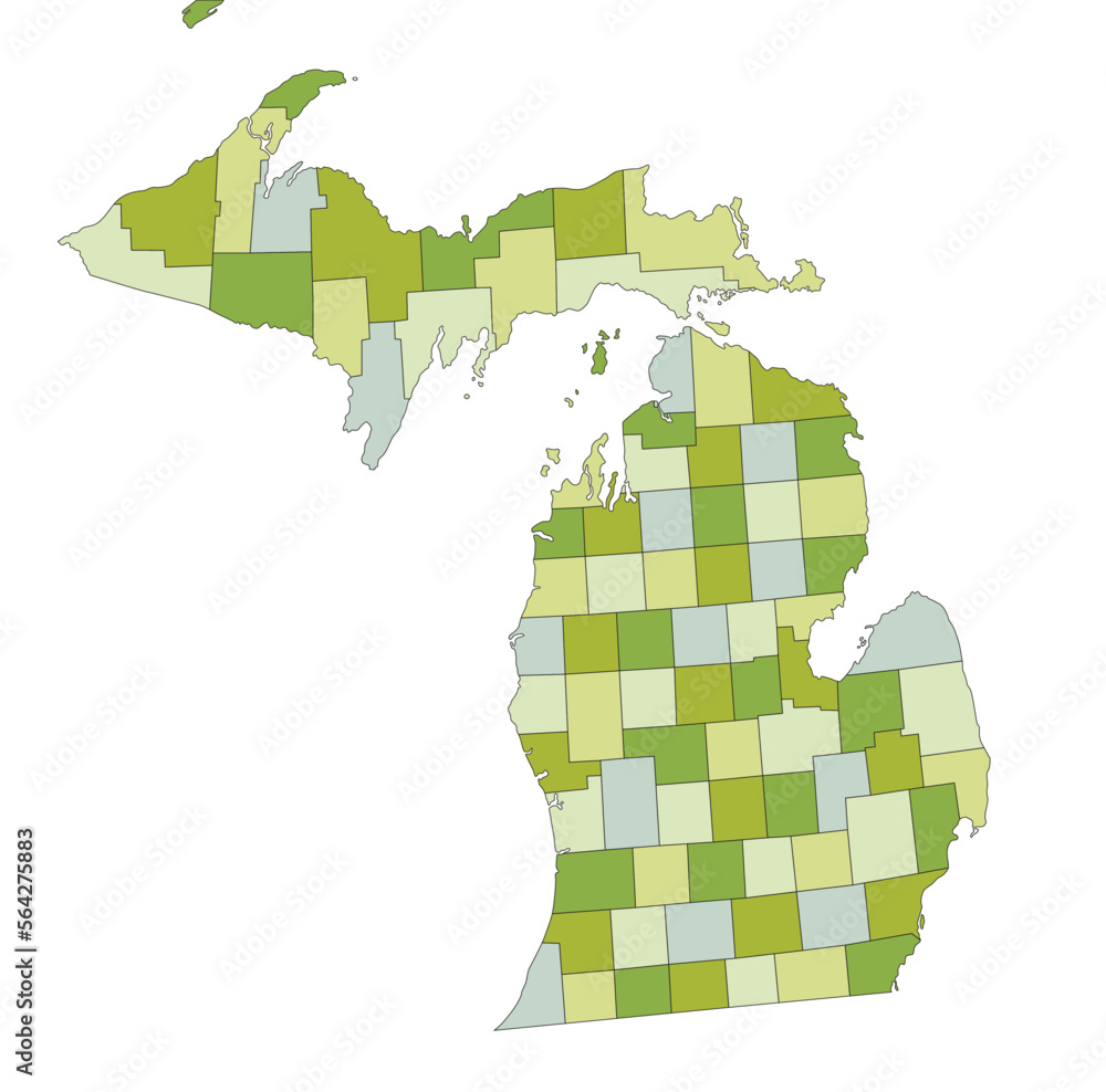 Highly detailed editable political map with separated layers. Michigan ...