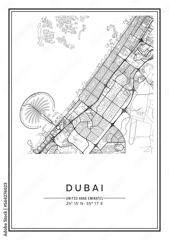 Black and white printable Dubai city map, poster design, vector ...